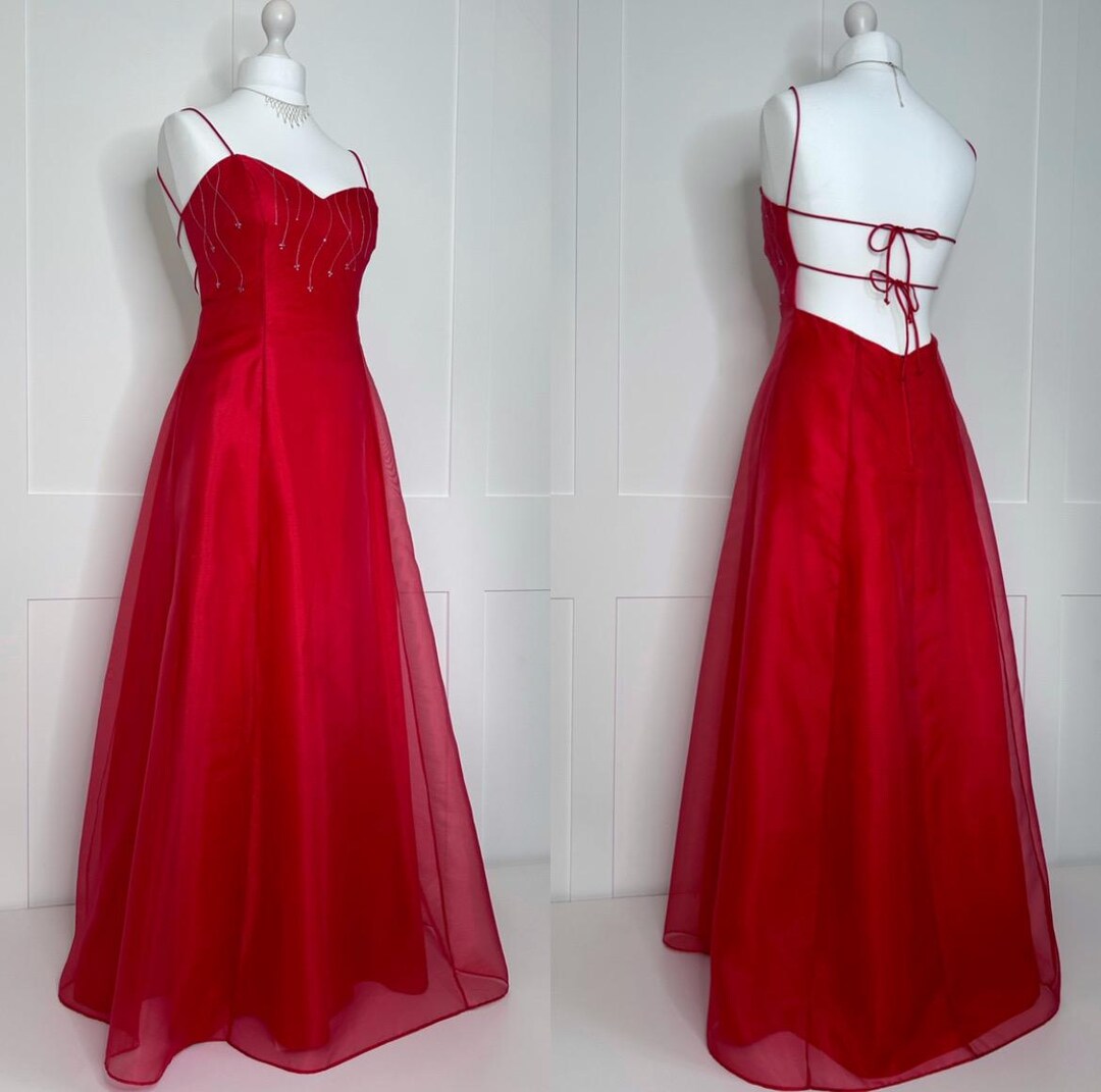 Vintage Prom Dress, Retro Graduation, Y2K Red Tie Back, Evening, Formal ...