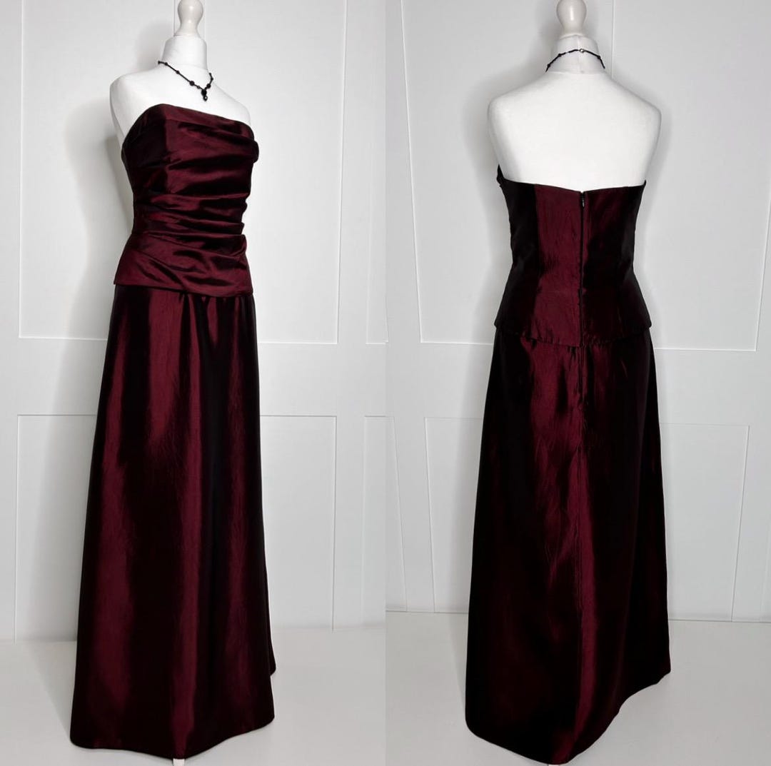 Vintage Prom Dress, Retro 1990s Burgundy Strapless, Taffeta Evening ...