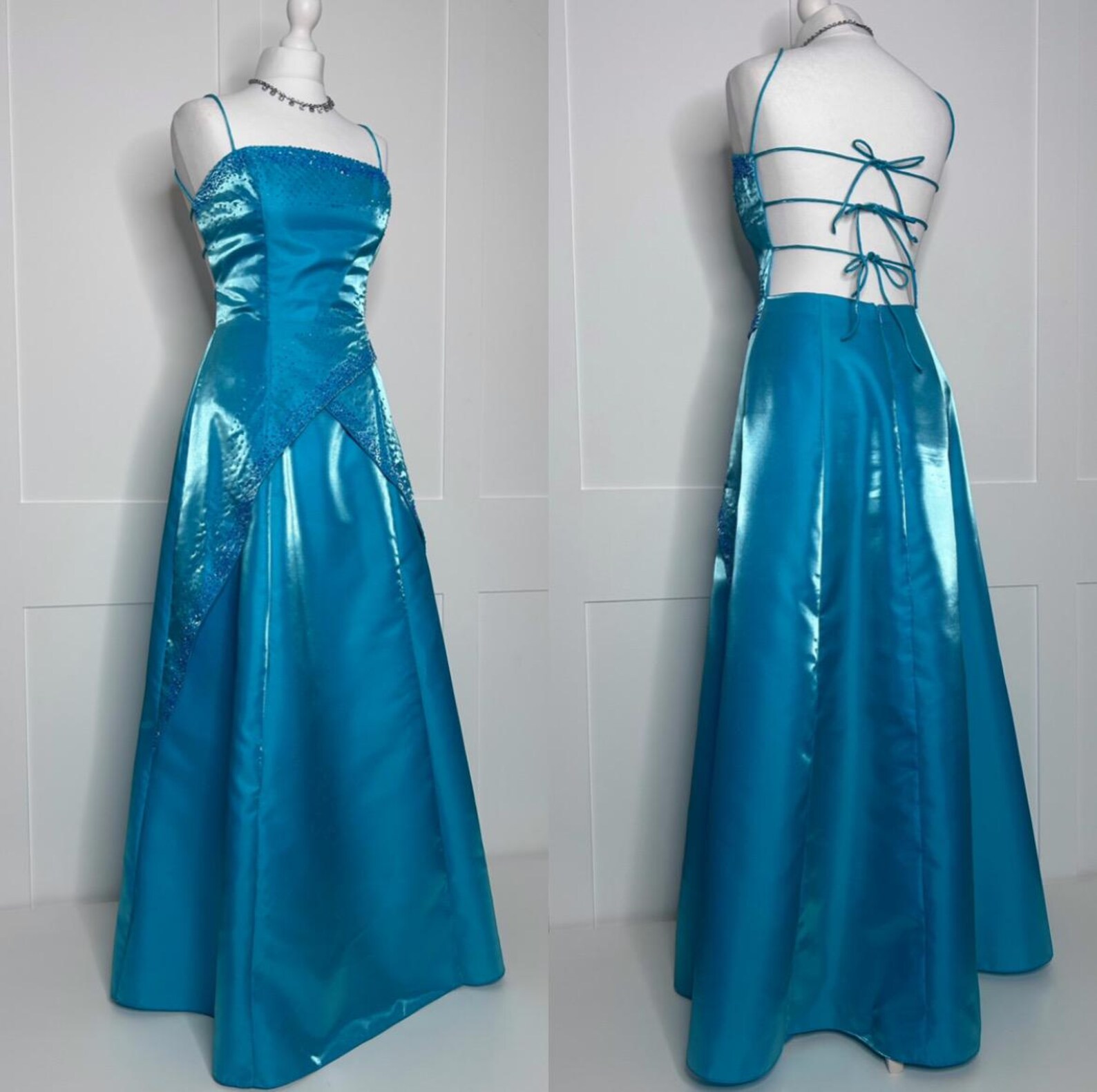 Vintage Prom Dress, Retro Graduation, 1990 Blue Beaded, Lace up Back ...