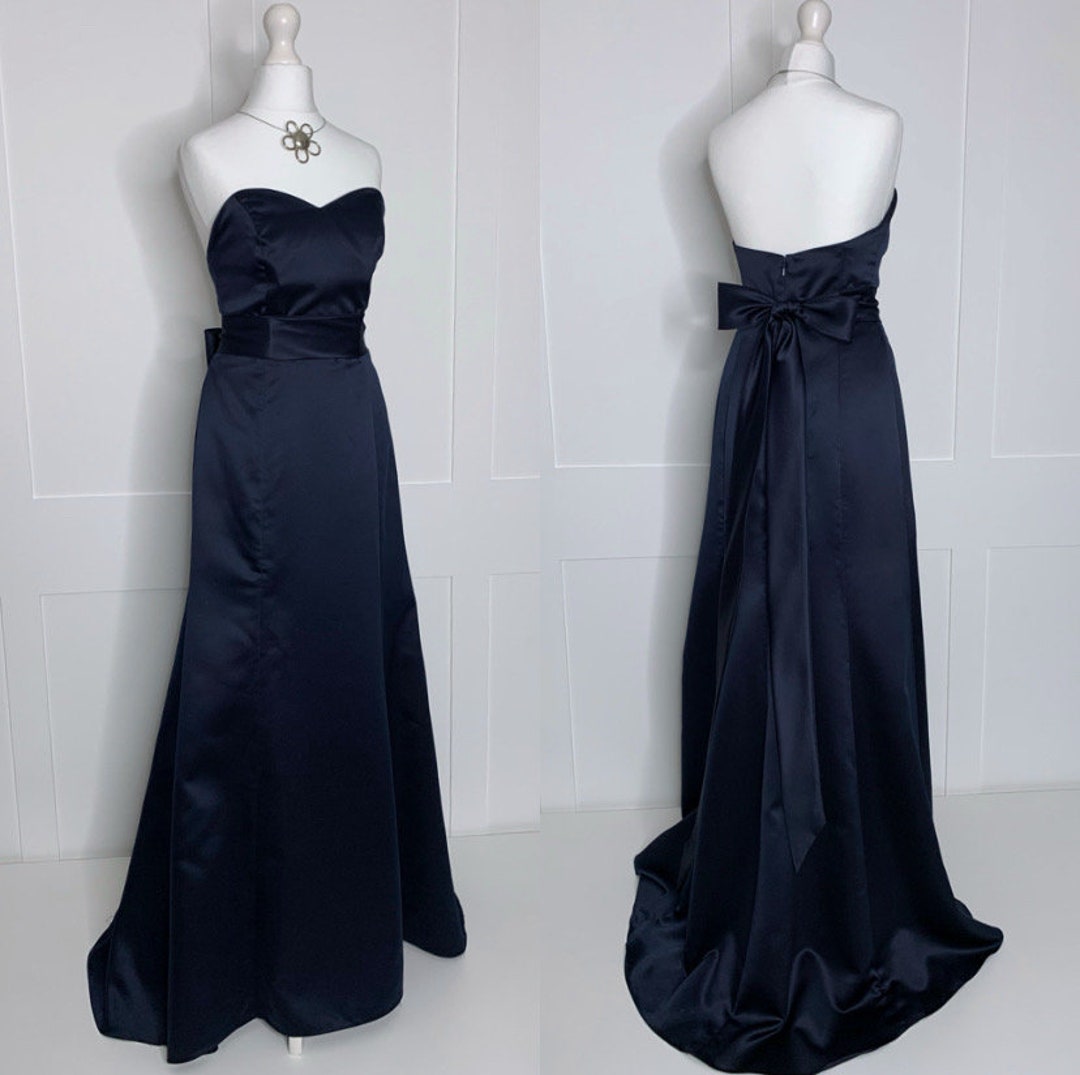 Vintage Prom Dress, Retro 1990s Blue, Satin Strapless Evening, Formal ...