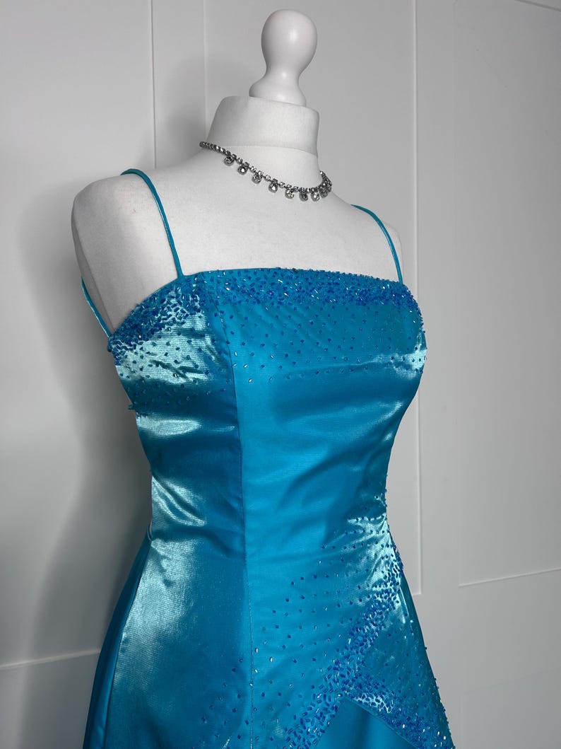 Vintage Prom Dress, Retro Graduation, 1990 Blue Beaded, Lace up Back ...