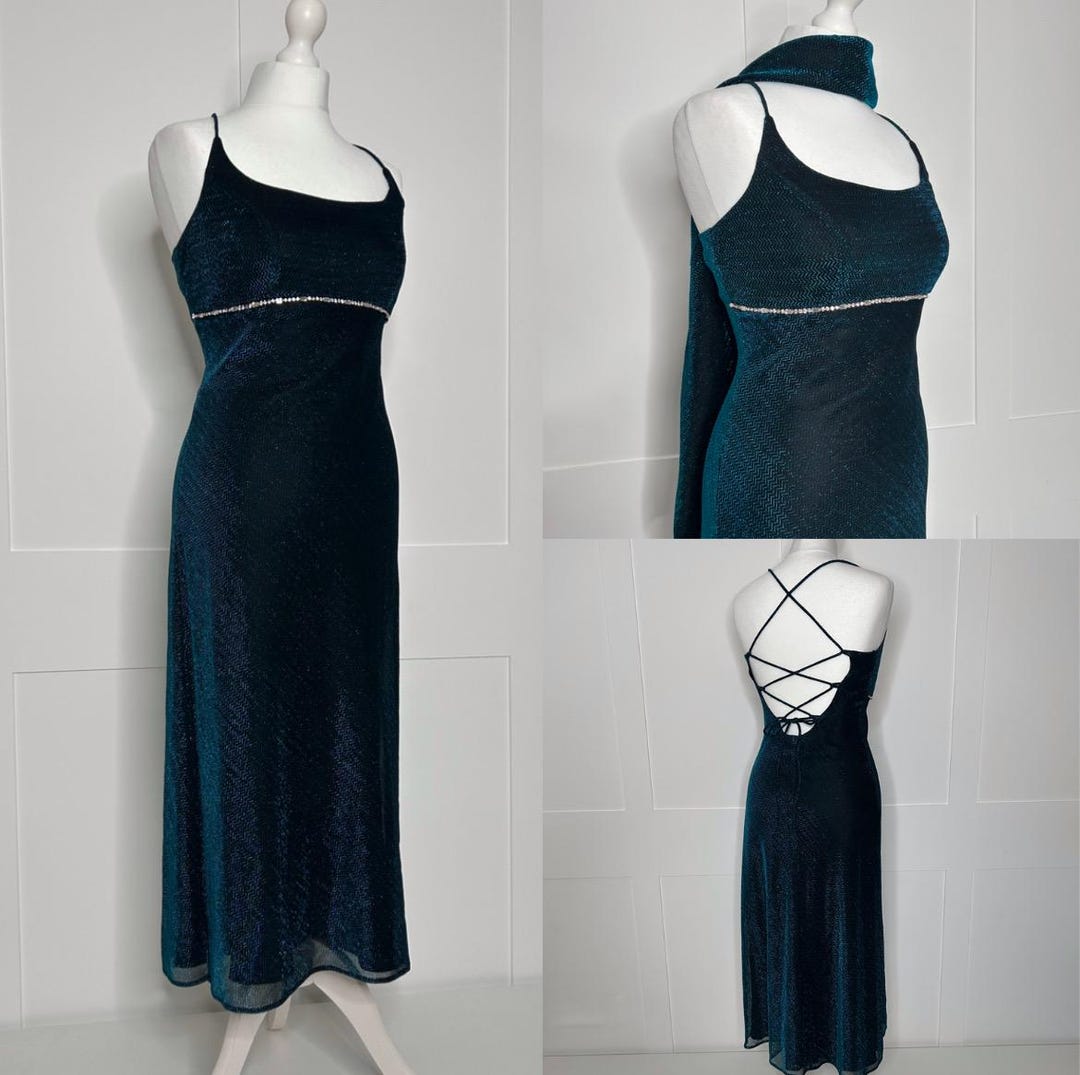 Vintage Prom Dress, Retro Graduation, 1990s Blue/green Lace up Back ...