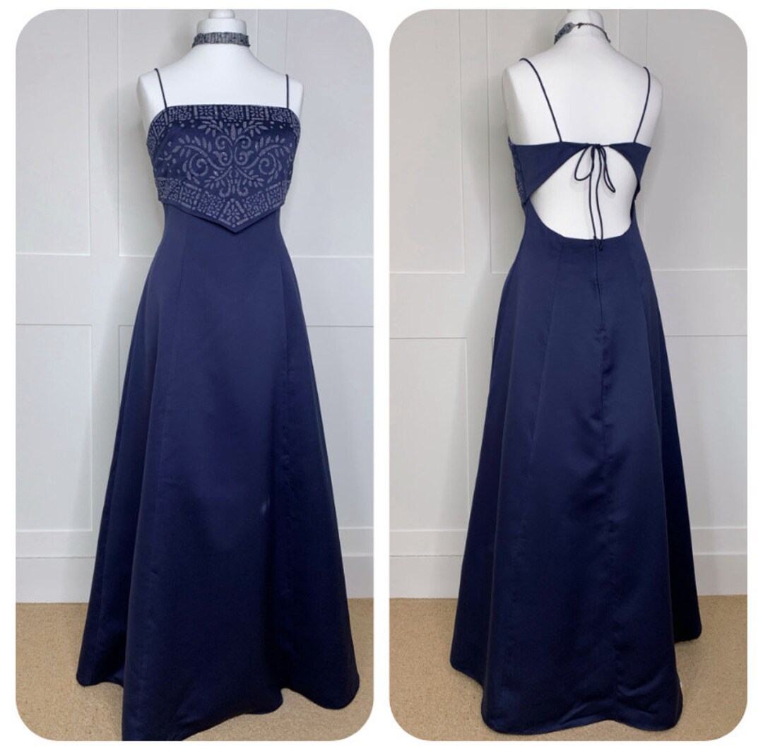 Vintage Prom Dress, Retro Y2K Blue, Tie Back Evening, Formal, Party ...