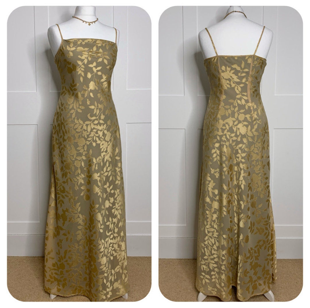 Vintage Prom Dress, Retro 1990s Gold Devore, Slip, Evening, Formal ...