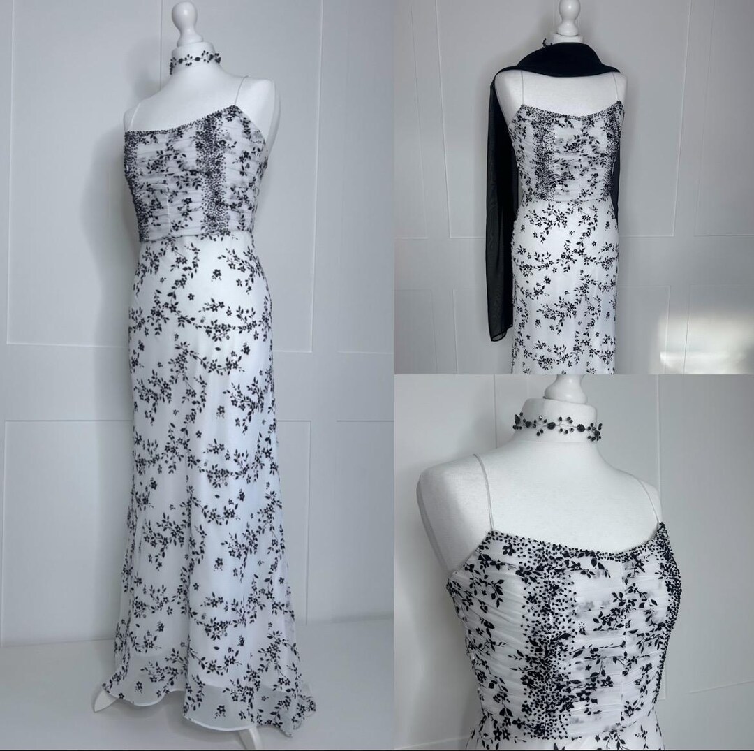 Vintage Prom Dress, Retro Graduation, 1990s Black and White, Evening ...