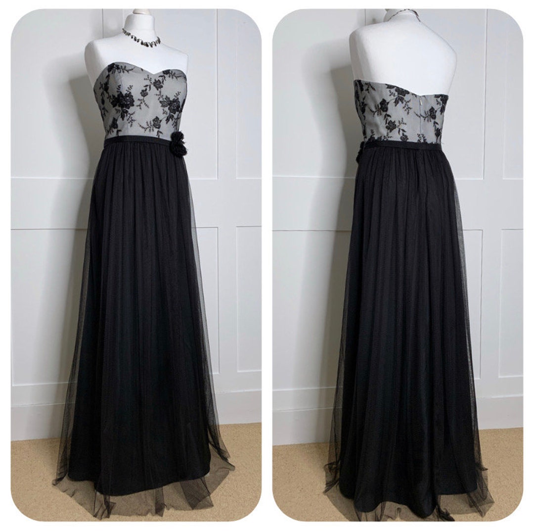 Vintage Prom Dress, Retro Graduation, Y2K Strapless, Tie Back, Black ...