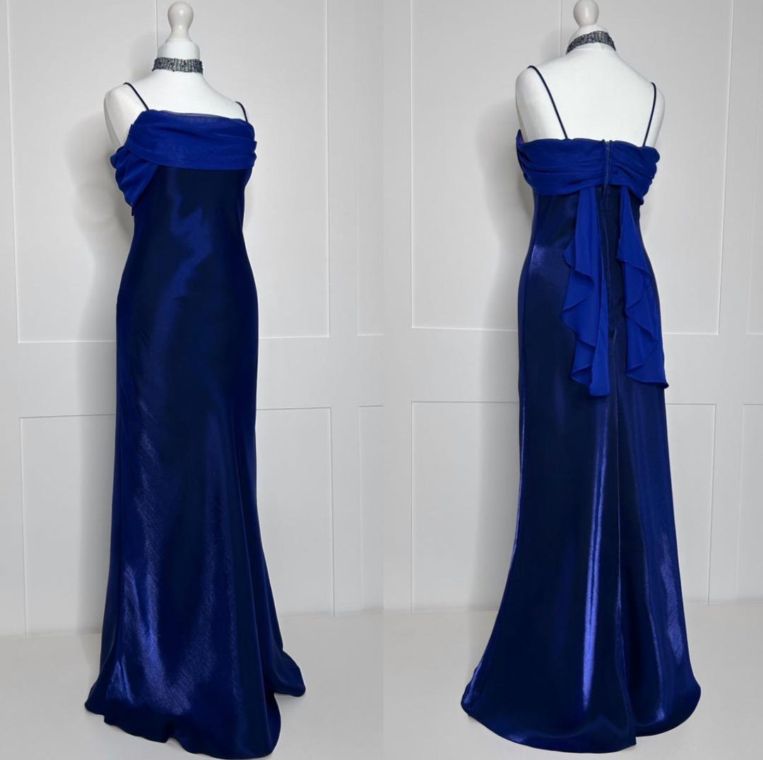 Vintage Prom Dress, Retro Graduation, Y2K Blue, Cowl Neck, Evening ...