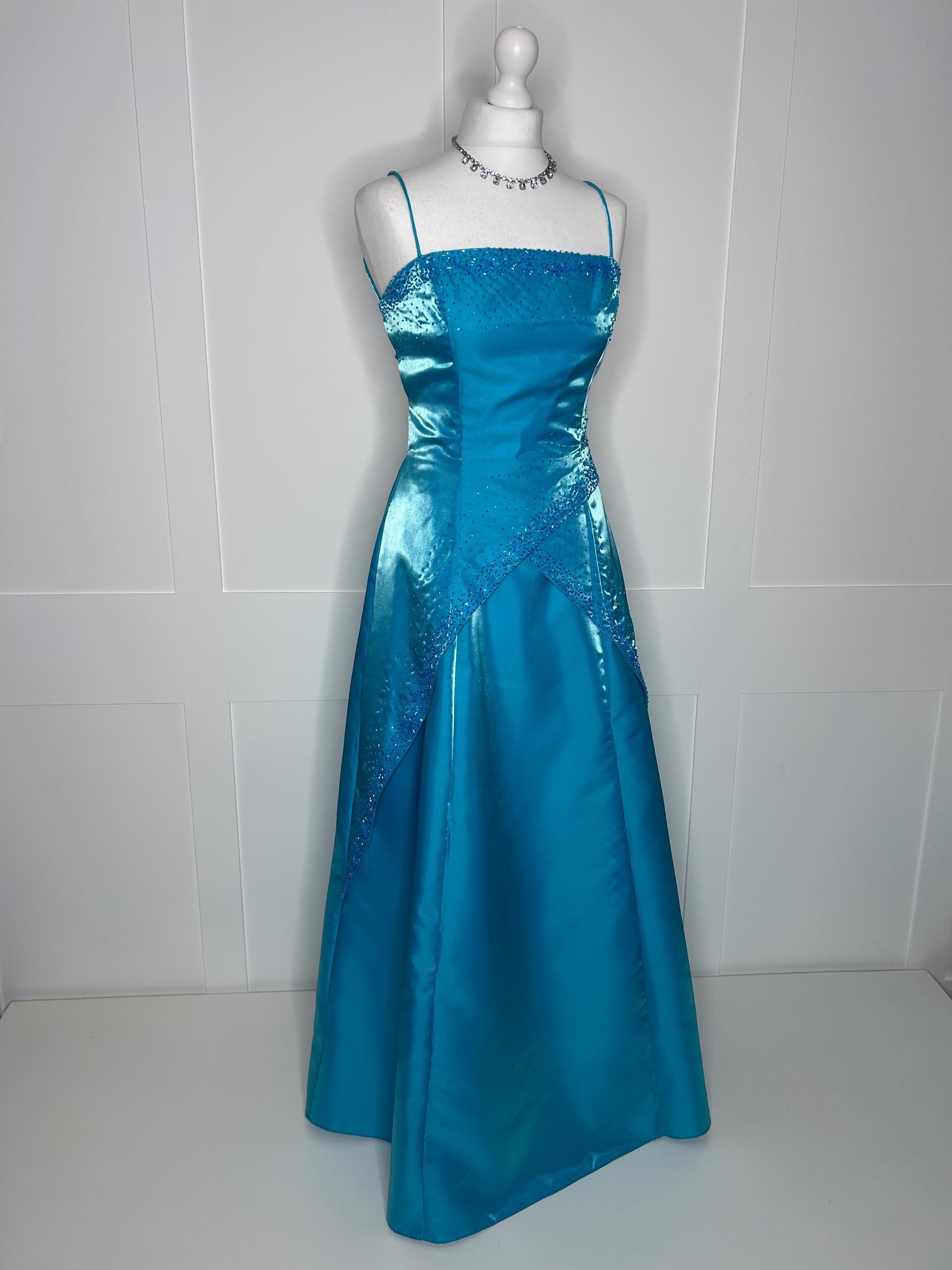 Vintage Prom Dress, Retro Graduation, 1990 Blue Beaded, Lace up Back ...