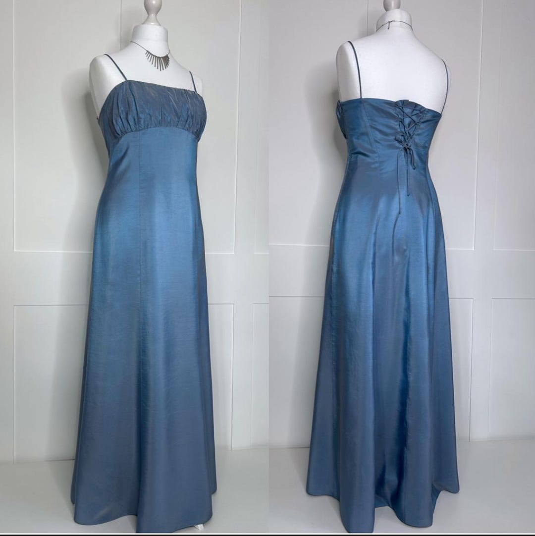Vintage Prom Dress, Retro Graduation, 1990 Blue Taffeta Corset Back ...