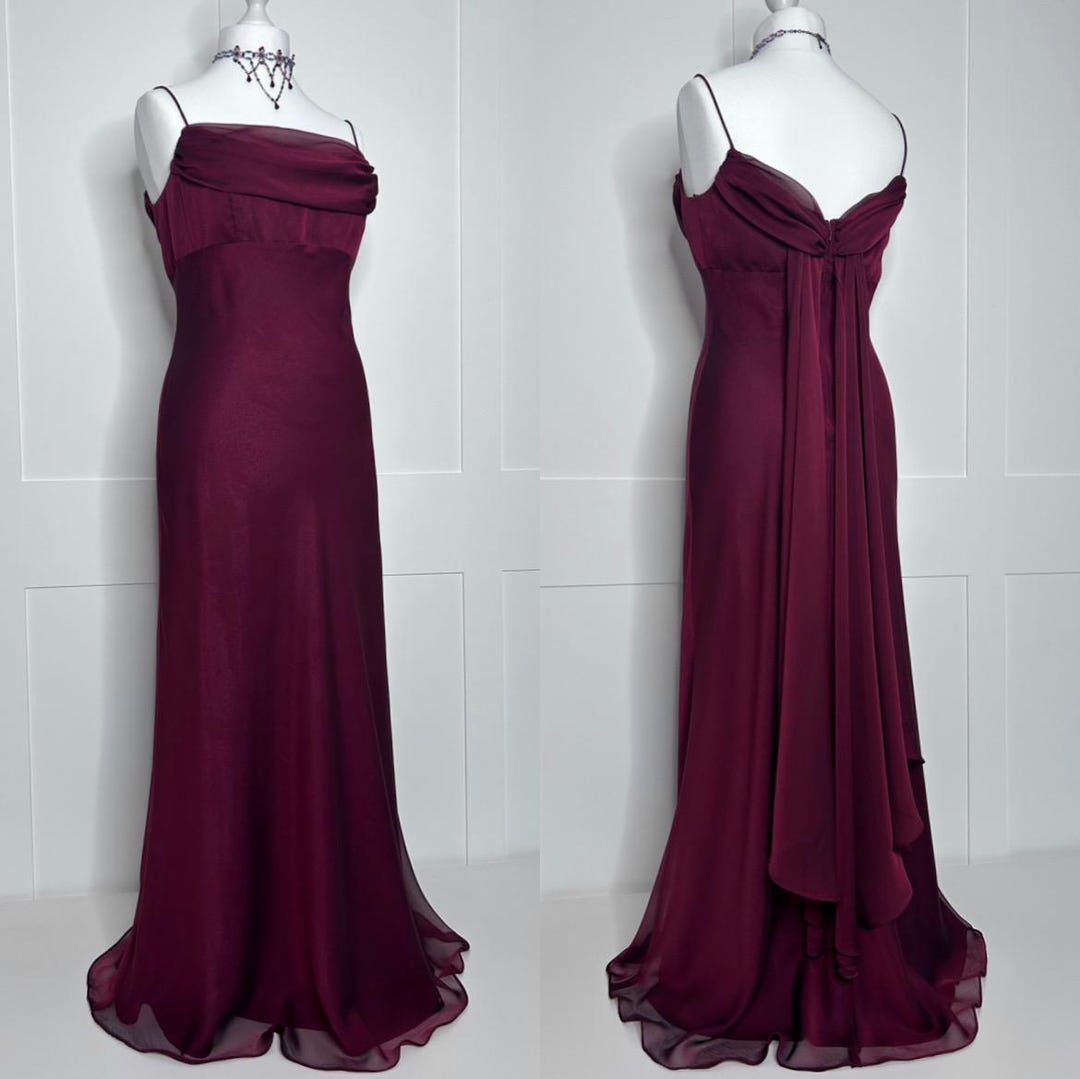 Vintage Prom Dress, Retro Graduation, Y2K Burgundy, Cowl Neck Slip ...