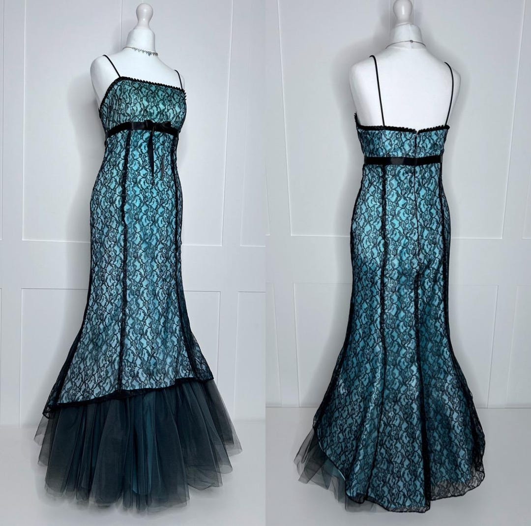 Vintage Prom Dress, Retro Graduation, 1990 Black & Blue Lace, Retro ...