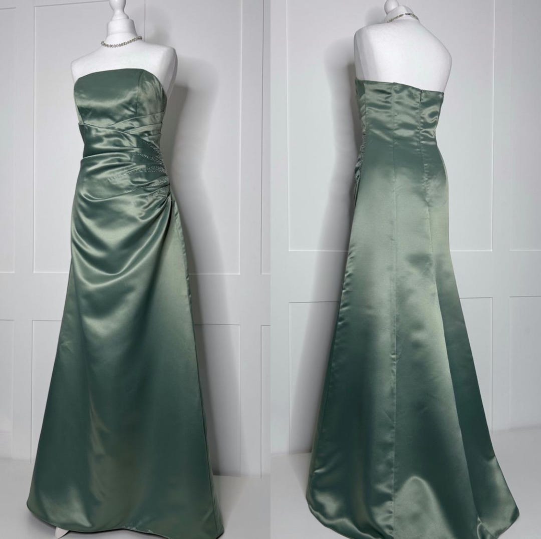 Vintage Prom Dress, Retro Graduation, 1990s Green Satin, Strapless ...