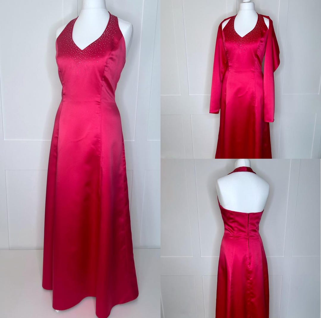 Vintage Prom Dress, Retro Graduation, 1990 Pink Halter Neck & Scarf ...