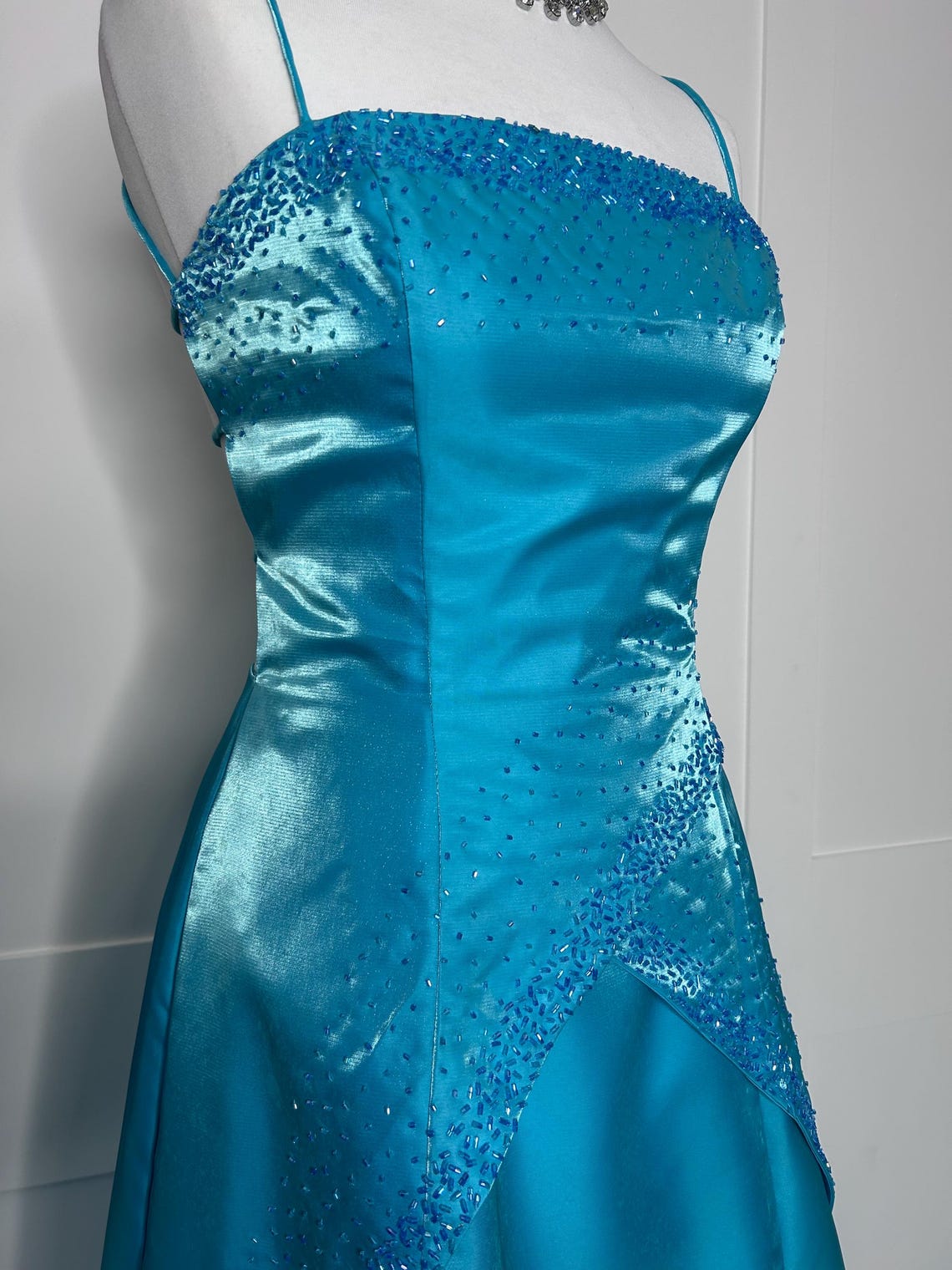 Vintage Prom Dress, Retro Graduation, 1990 Blue Beaded, Lace up Back ...