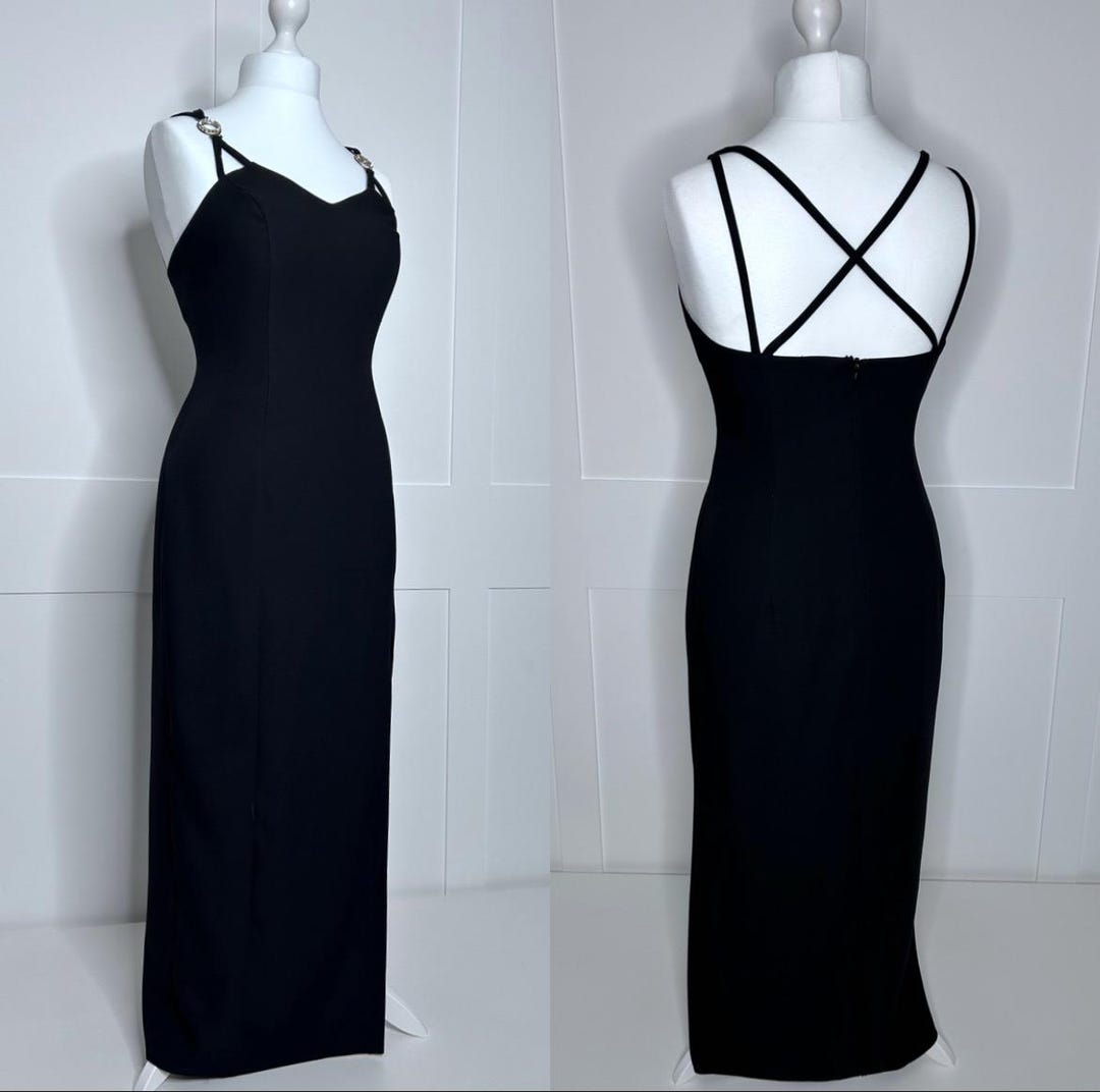 Vintage Prom Dress, Retro Graduation, 1990s Black Column Dress, Evening ...