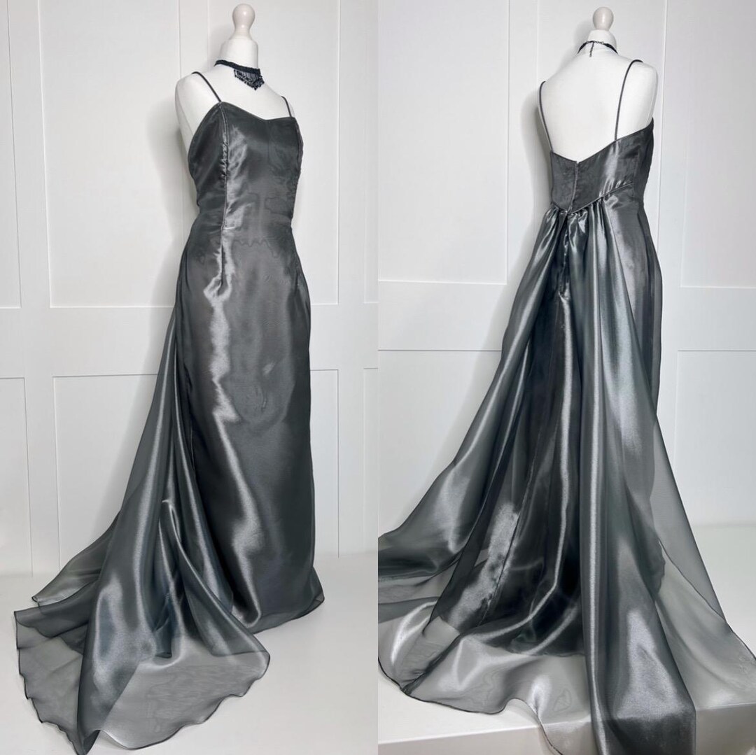 Vintage Prom Dress, Retro Graduation, Y2K Silver Wedding Evening, Party ...