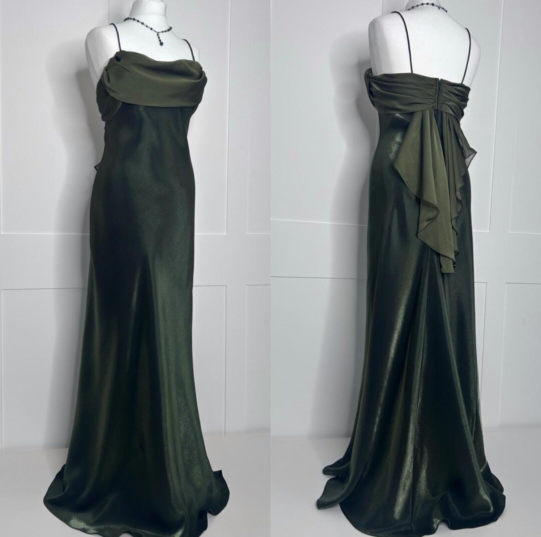 Vintage Prom Dress, Retro Graduation, 1990s Green, Cowl Neck, Slip ...