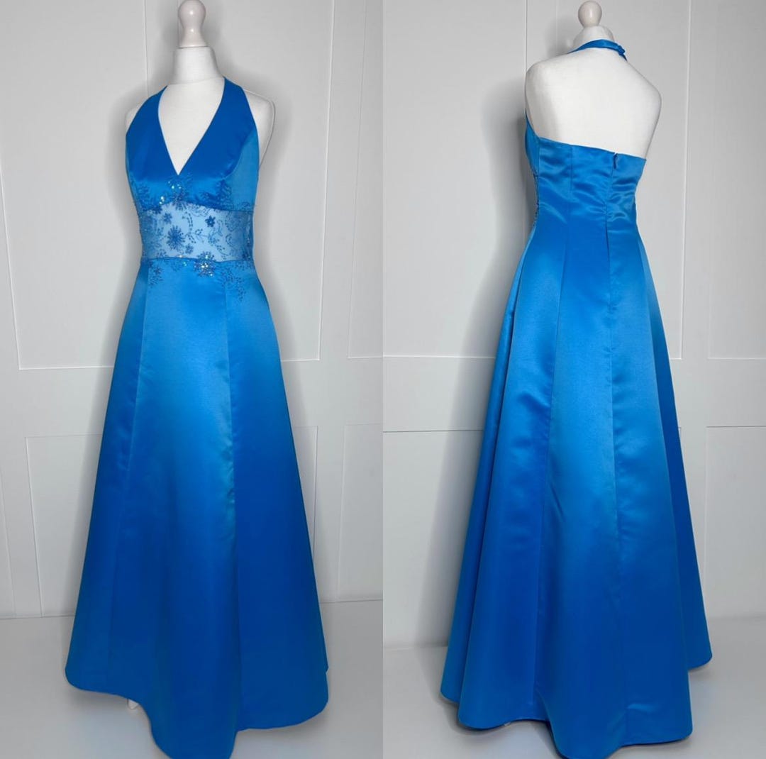 Vintage Prom Dress, Retro Graduation, 1990s Blue Halter Neck, Evening ...