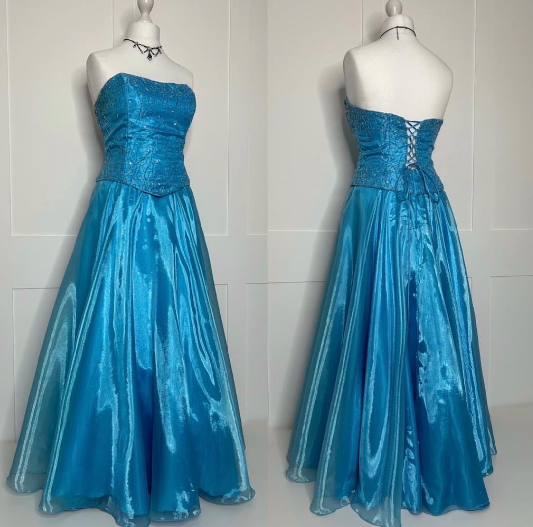 Vintage Prom Dress, Retro Graduation, 1990s Strapless Turquoise ...