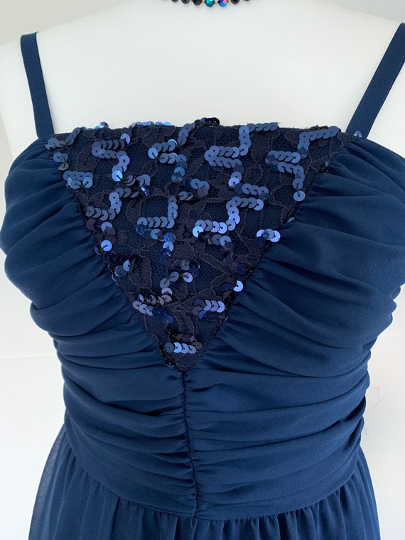 Elegant, floaty, inky blue unbranded 1970's full leng… - Gem