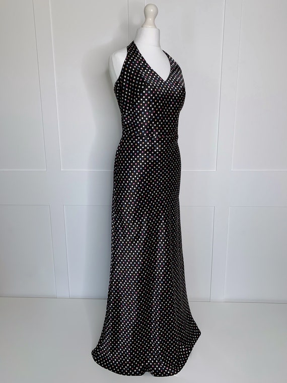 Vintage prom dress, retro graduation, 1990 satin halt… - Gem