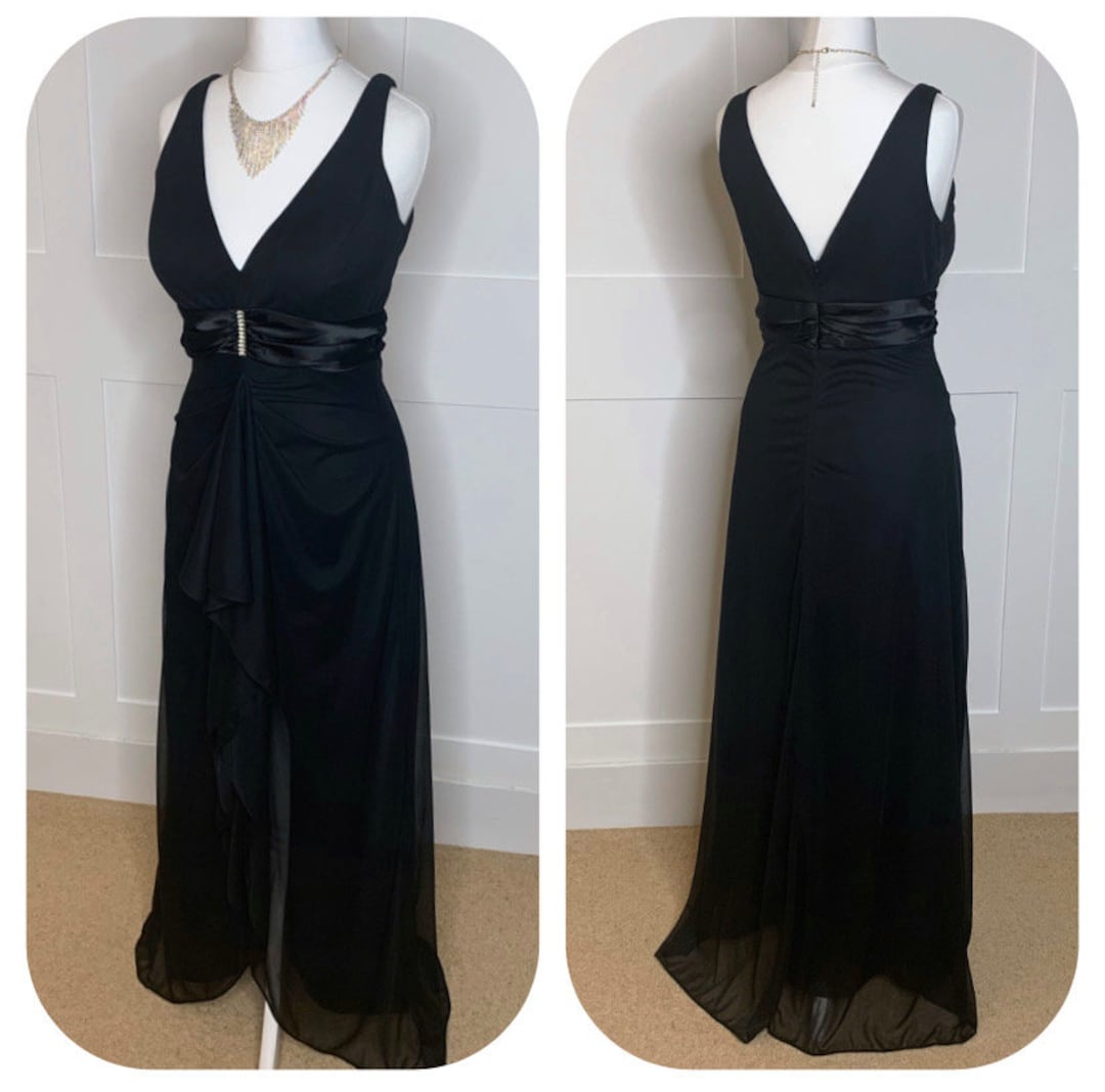 Vintage Prom Dress, Retro Graduation, Y2K Black Chiffon and Satin ...