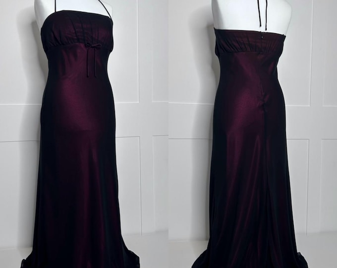 Vintage Prom Dress, Retro Graduation, Y2K Burgundy/pink Halterneck ...