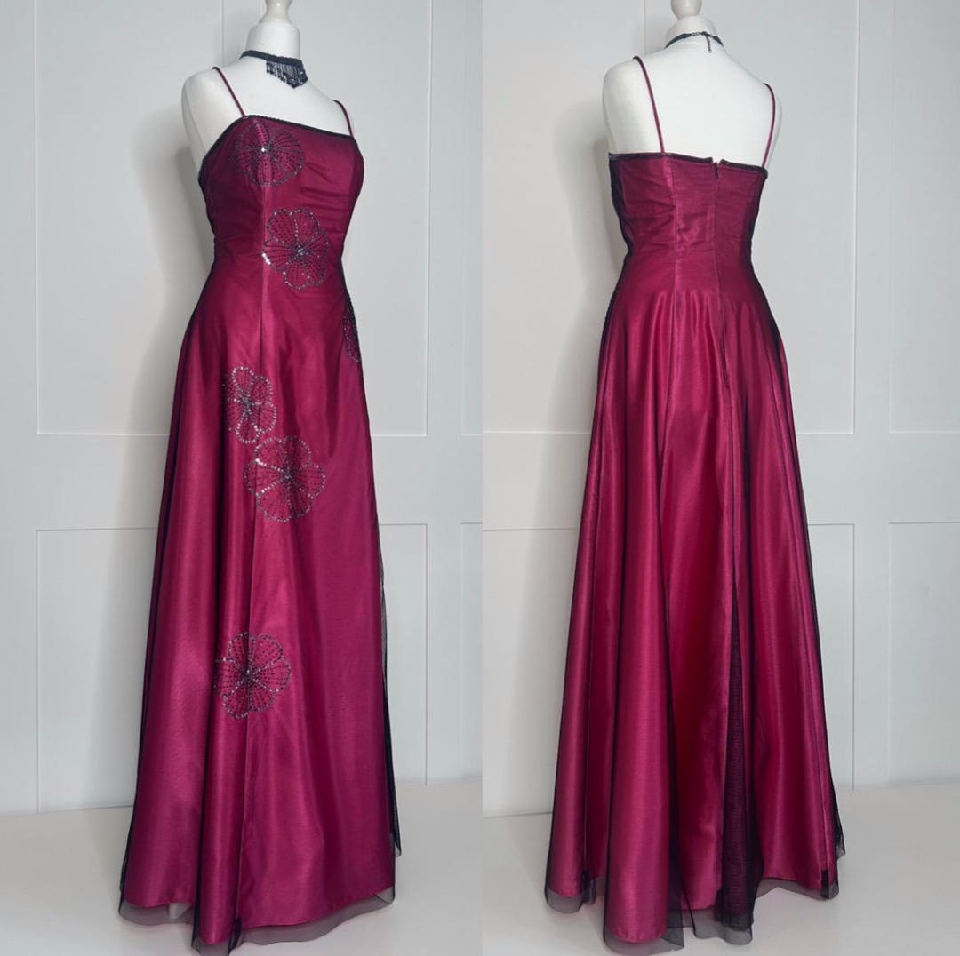 Vintage Prom Dress, Retro Graduation, 1990s Pink/black, Slip, Evening ...