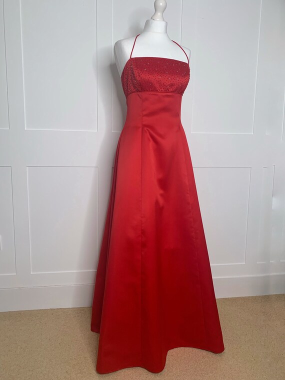Vintage prom dress, 1990s retro red satin halter neck… - Gem