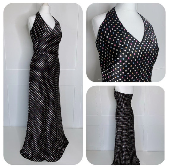 Vintage prom dress, retro graduation, 1990 satin halt… - Gem