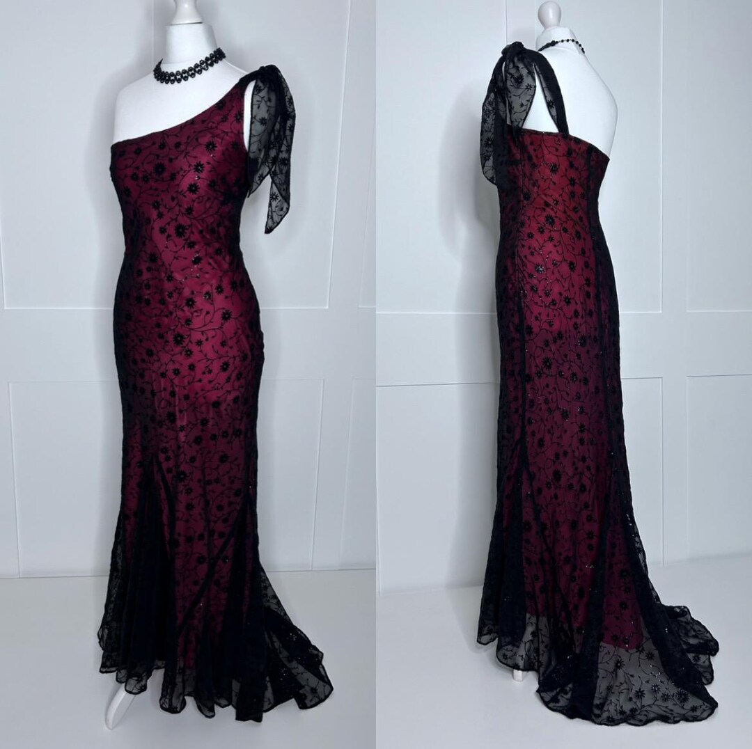 Vintage Prom Dress, Retro Graduation, 1990s Burgundy Tie Shoulder ...