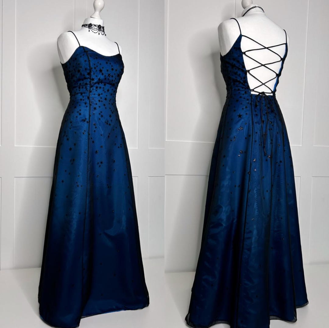 Vintage, Retro, 1990s Blue/black, Lace up Back Evening, Formal, Party ...