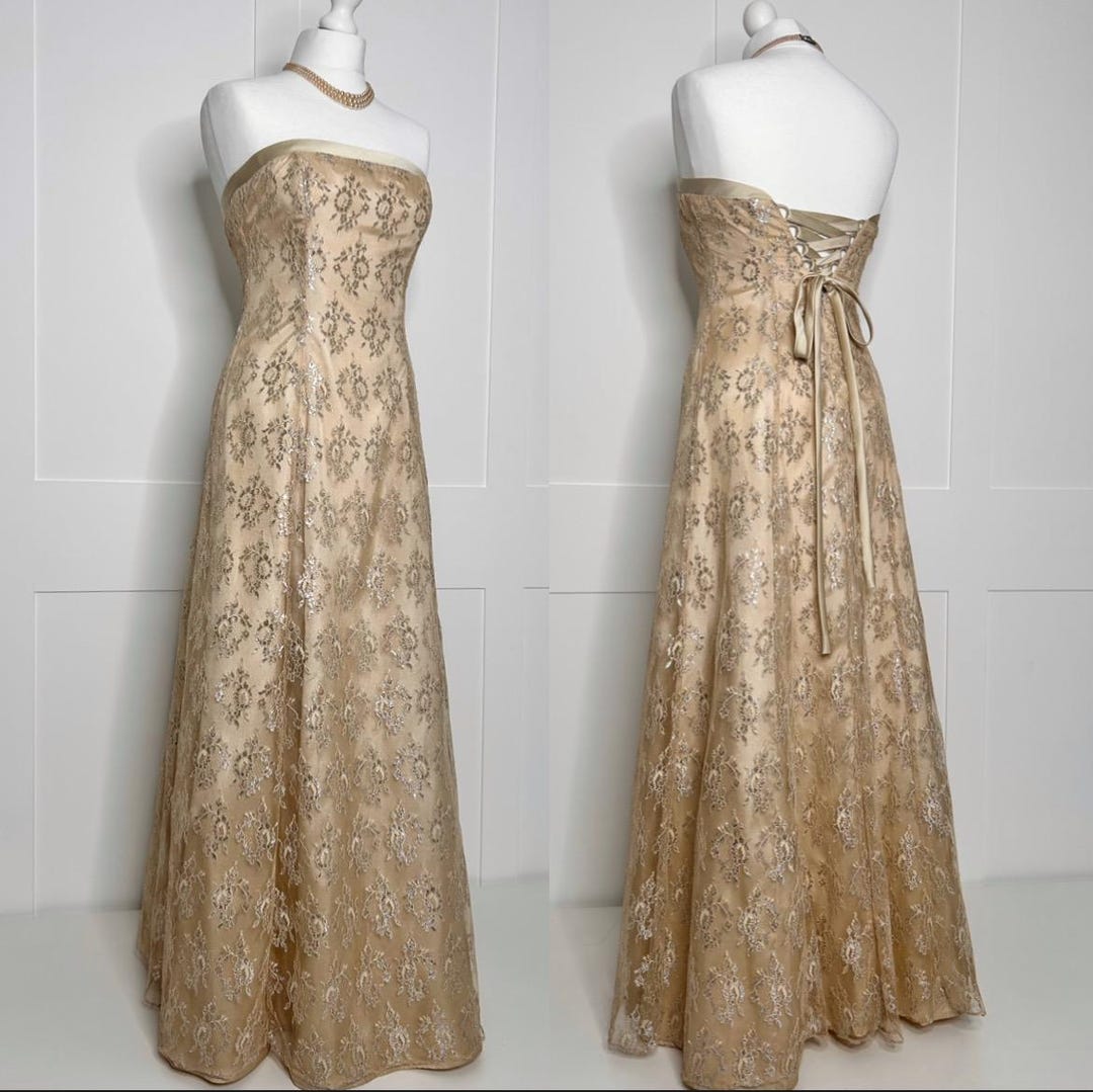 Vintage Prom Dress, Retro Graduation, 1990s Strapless Cream/gold ...