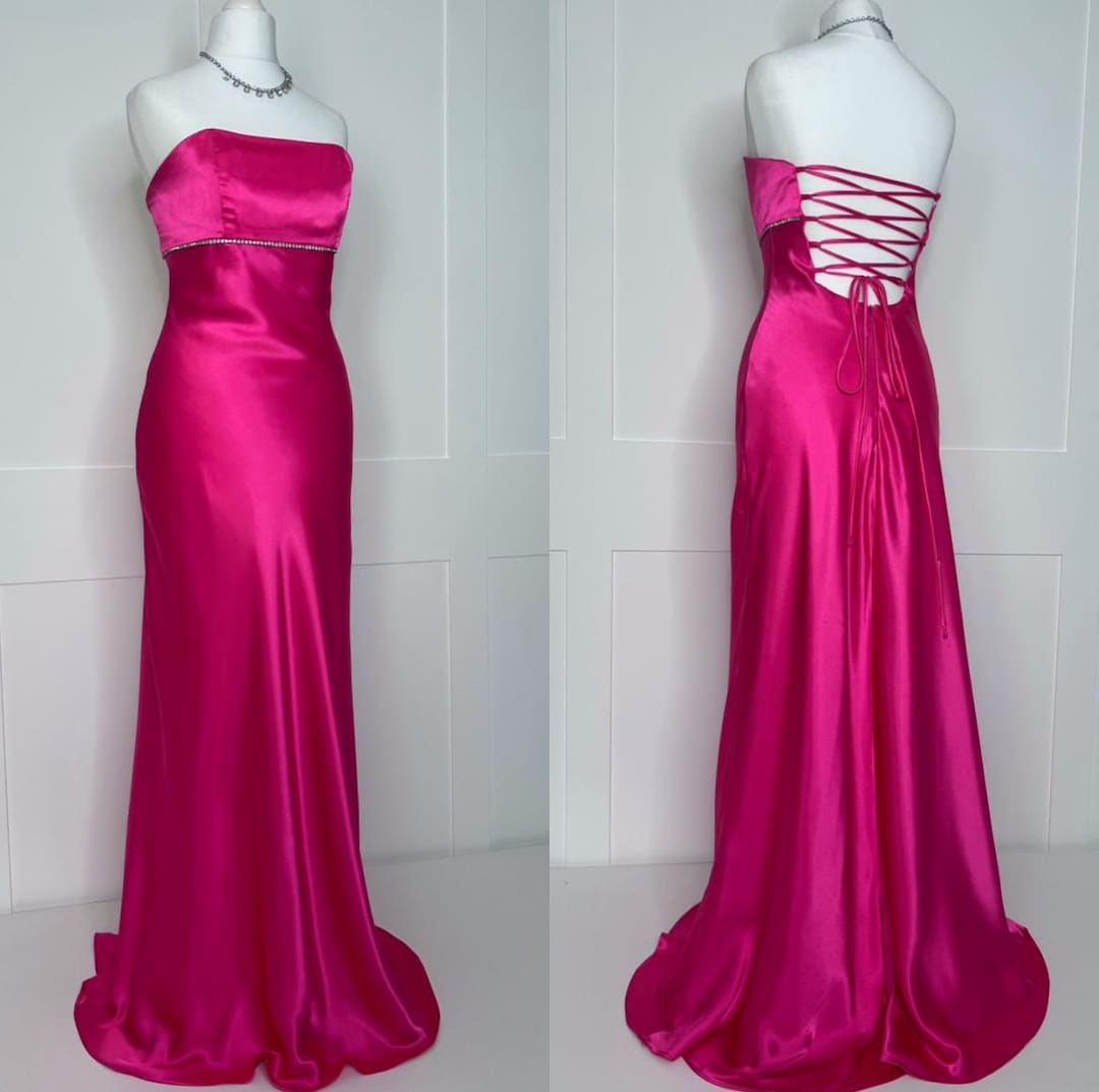 Vintage Prom Dress, Retro Graduation, Y2K Pink Strapless, Slip, Evening ...