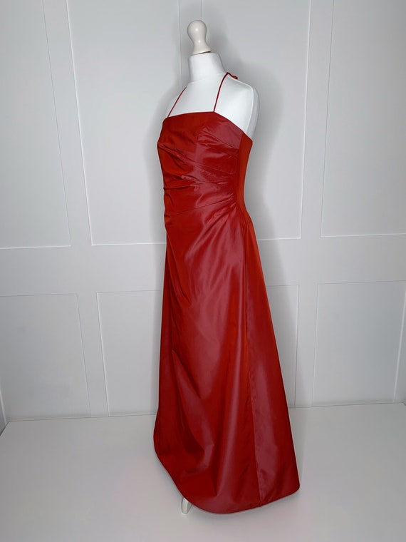 Vintage prom dress, retro 1990s red taffeta, halter n… - Gem