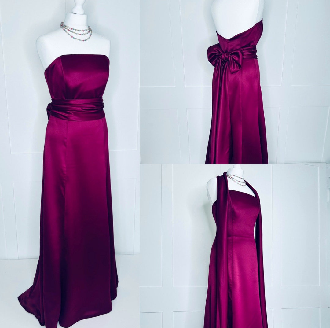 Vintage Prom Dress, Retro Graduation, Y2K Strapless Pink Satin Evening ...