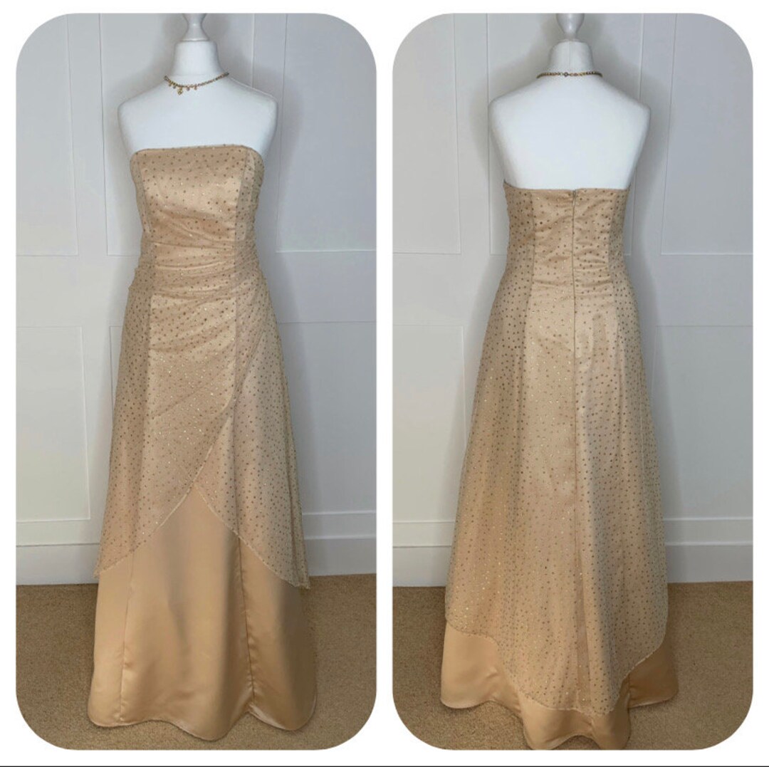 Vintage, Retro 1990s Strapless Gold, Satin Evening, Prom, Party, Cruise ...