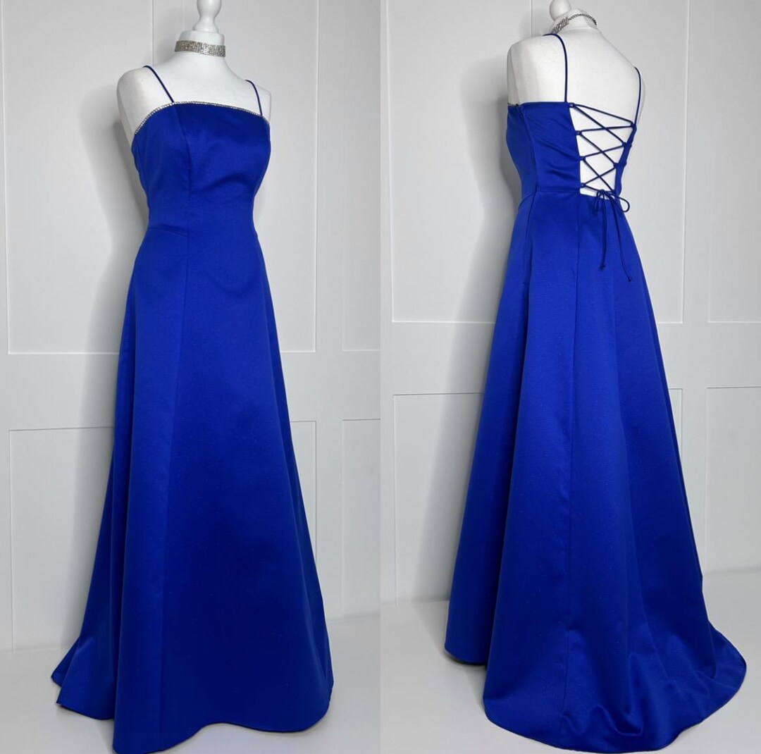 Vintage Prom Dress, Retro Graduation, 1990s Blue Lace up Back, Evening ...
