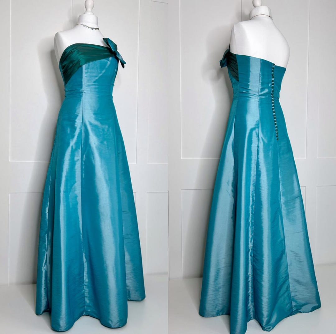 Vintage Prom Dress, Retro 1990s Strapless, Turquoise Evening, Formal ...