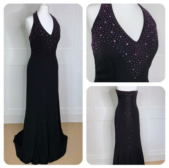 Vintage prom dress, retro graduation, 1990s black hal… - Gem