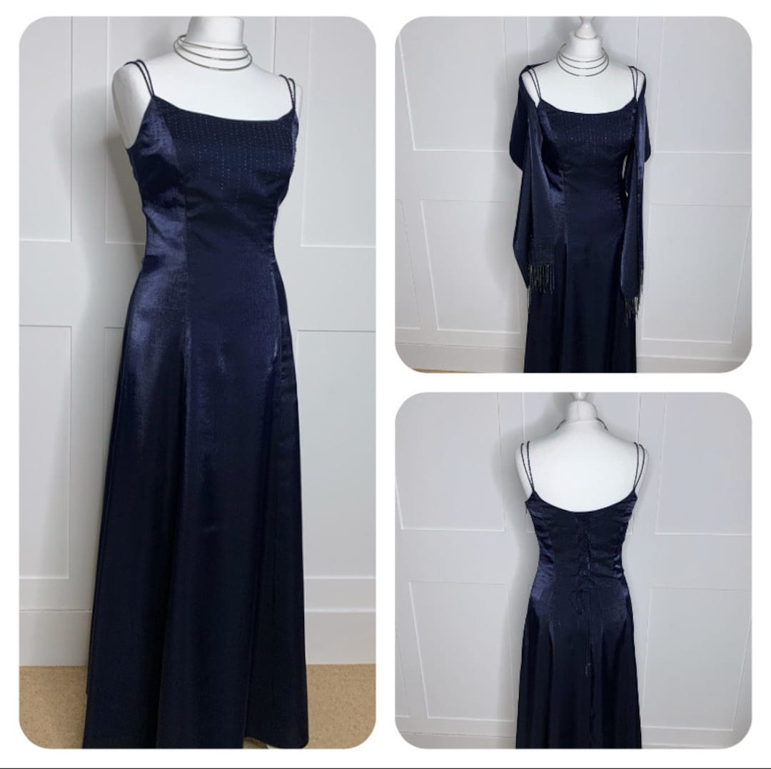 Vintage Prom Dress, Retro 1990s Shimmery Blue Beaded Slip, Evening ...