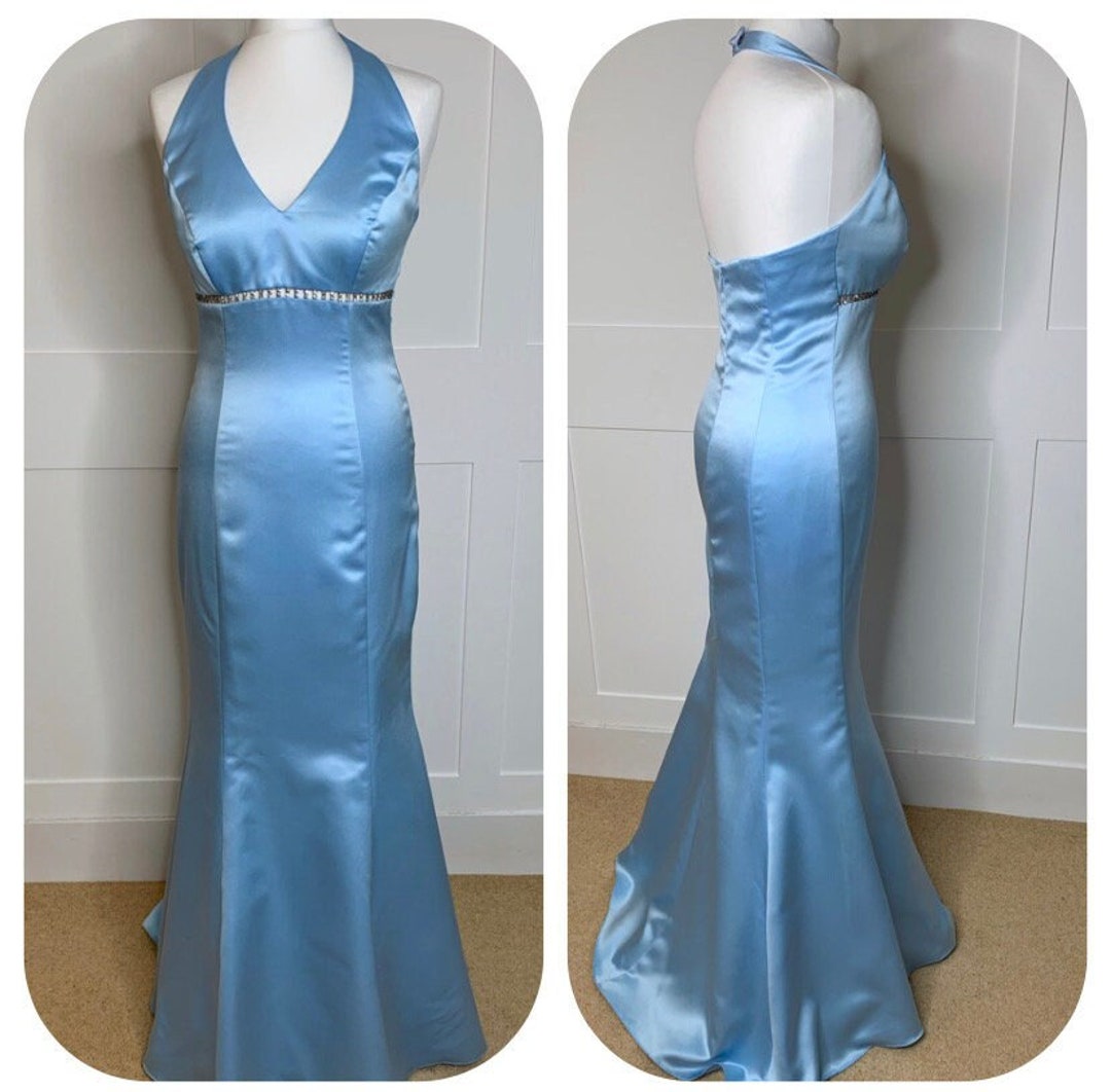 Vintage, Retro Y2K Satin Baby Blue Halterneck Evening, Party, Prom ...