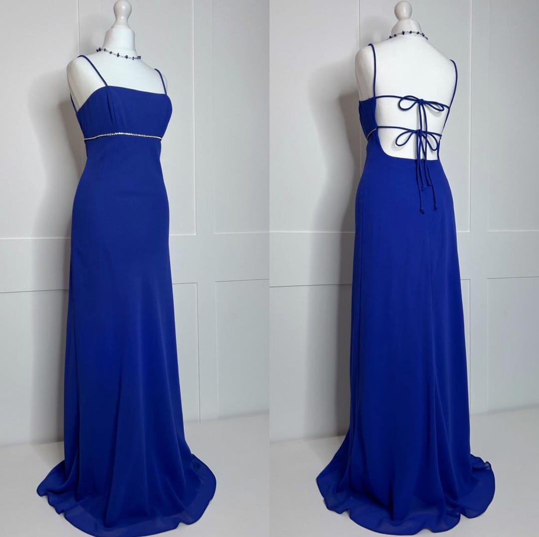 Vintage Prom Dress, Retro Graduation, Y2K Blue Tie Back, Evening ...
