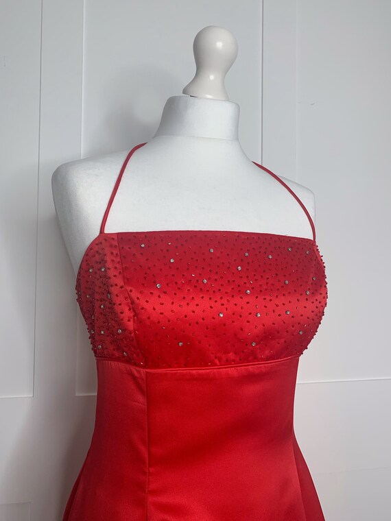 Vintage prom dress, 1990s retro red satin halter neck… - Gem