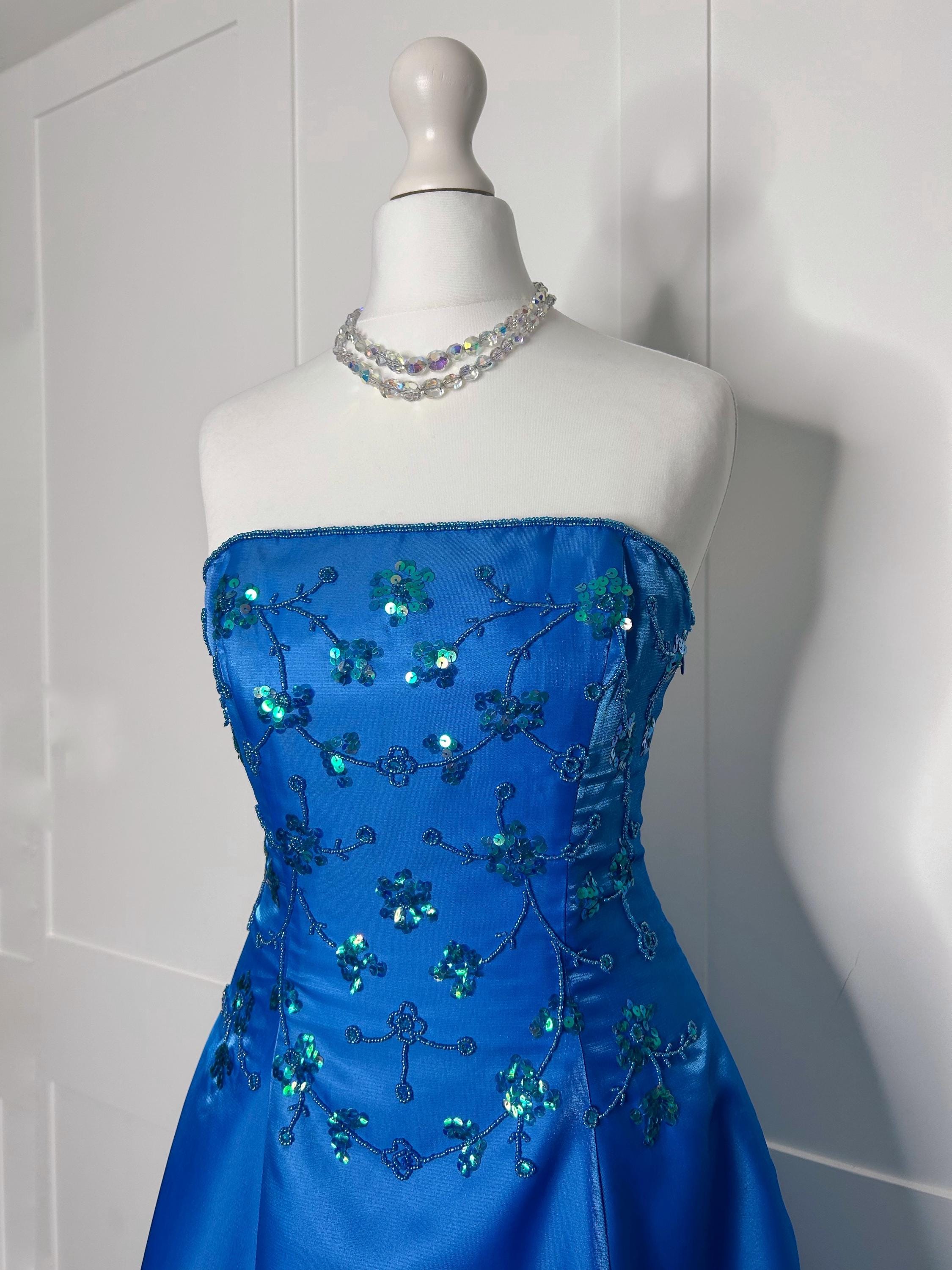 Vintage Prom Dress, Retro Graduation, 1990s Blue, Lace up Back Evening ...