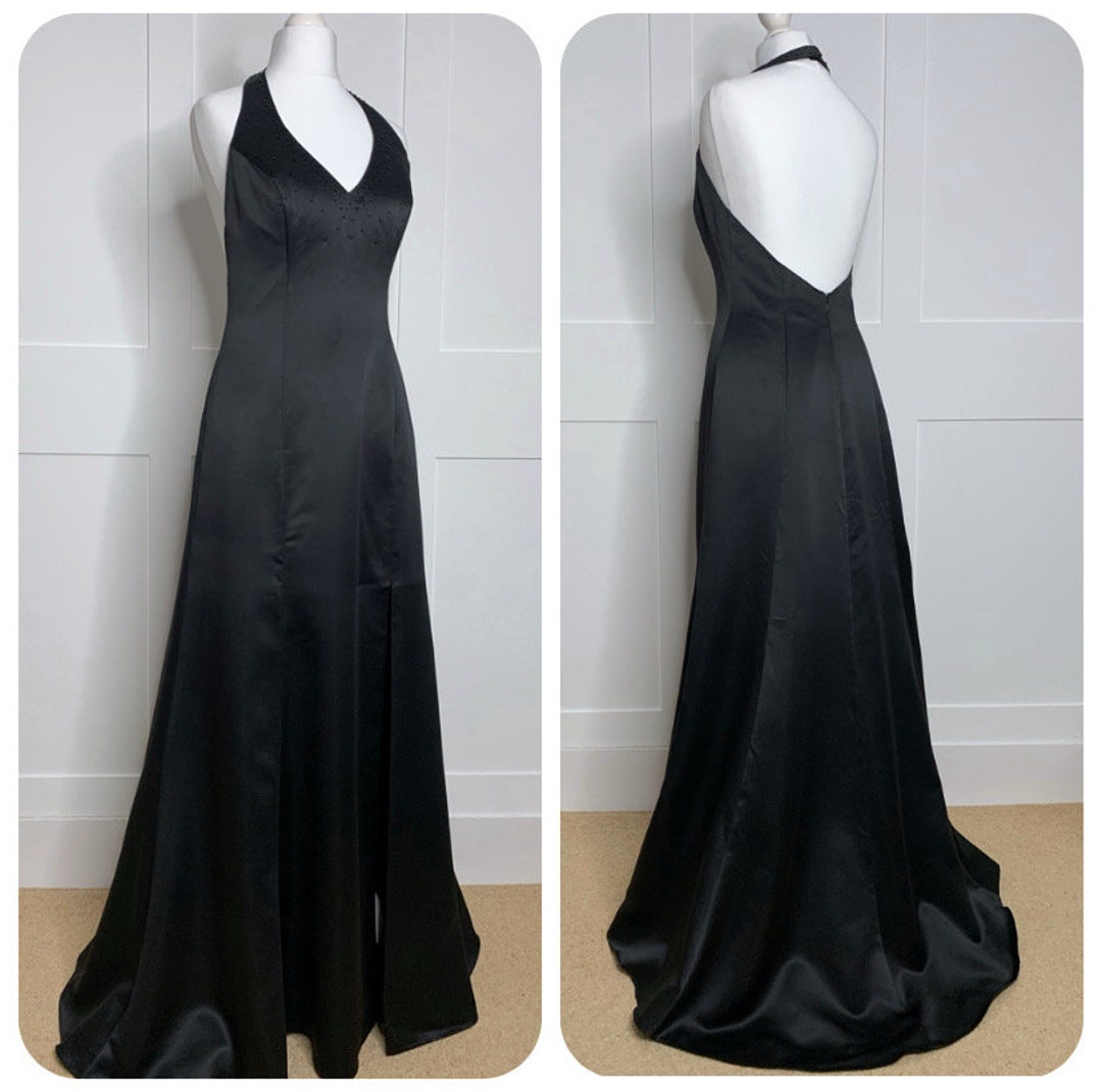 Vintage Prom Dress, Retro 1990s Black Satin Halter Neck, Evening ...