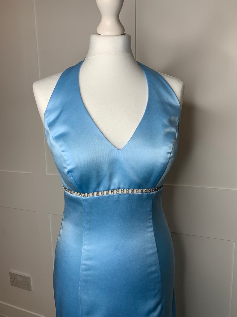 Vintage Retro Y2K Satin Baby Blue Halterneck Evening Party - Etsy UK