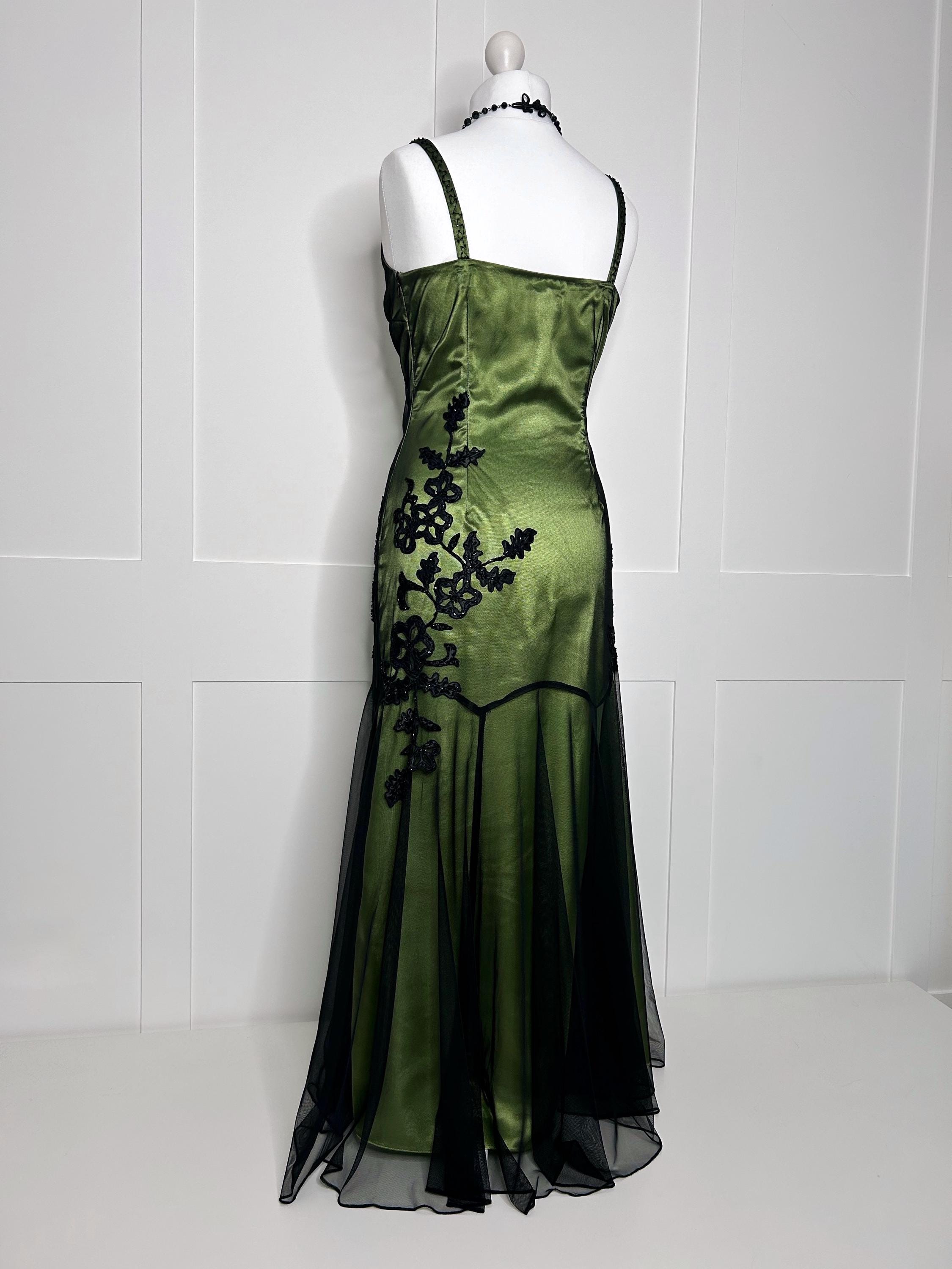 Vintage Prom Dress, Retro Graduation Y2K Green & Black Beaded, Evening ...