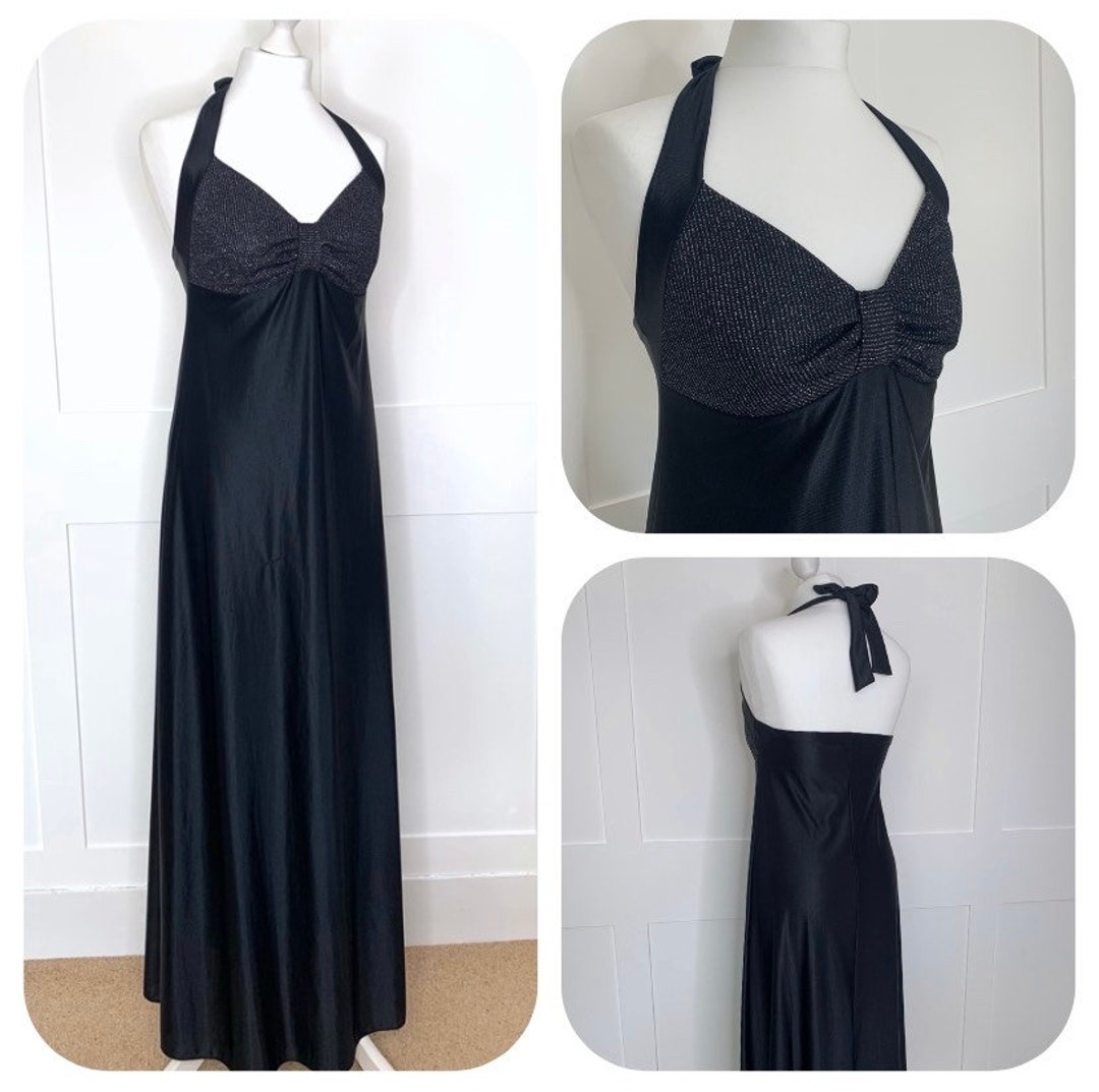 Vintage Prom Dress, Original Pippa Dee 1970's Halter Neck Black and Silver Evening, Party ...