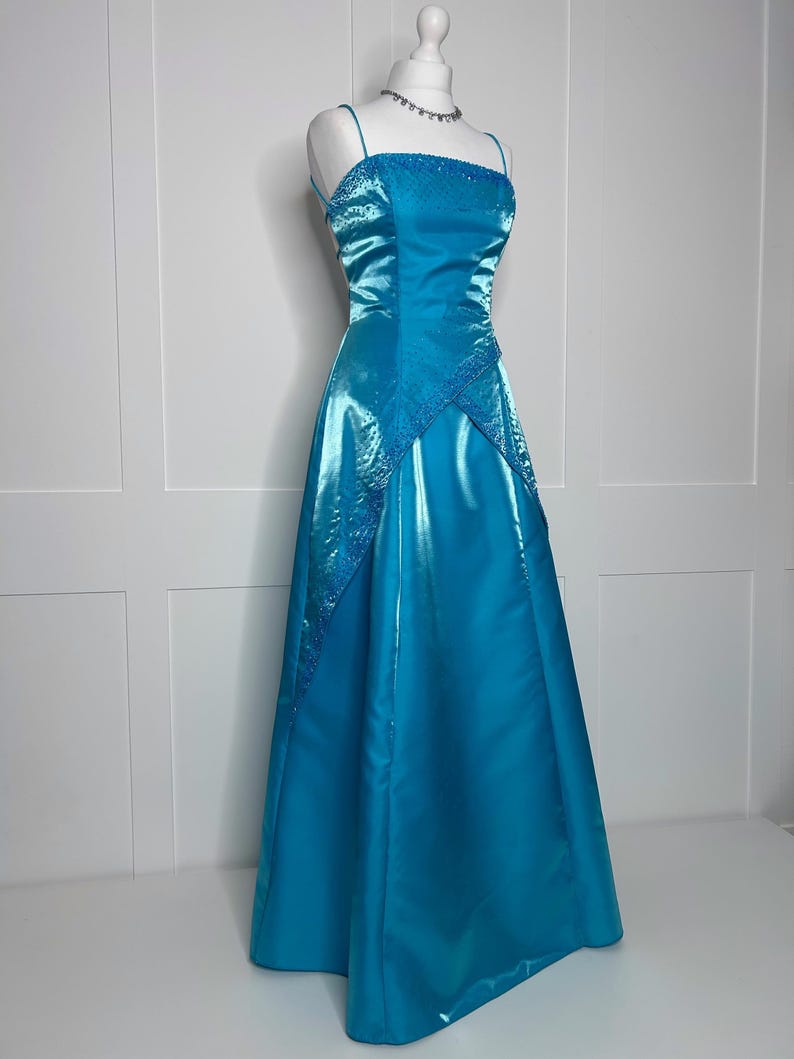 Vintage Prom Dress, Retro Graduation, 1990 Blue Beaded, Lace up Back ...